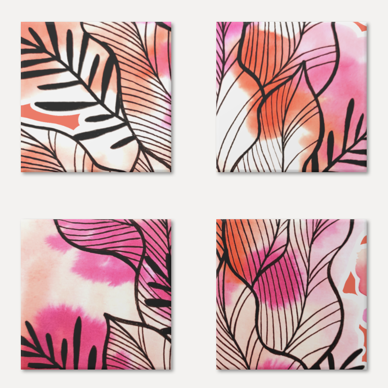 Magneto Folhagem Ben Aquarela Vermelha e Rosa de Bia Kobori - Colab55