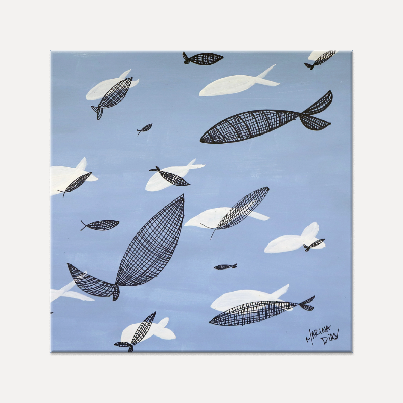 Azulejo Peixes com fundo azul de Marina Dias - Colab55